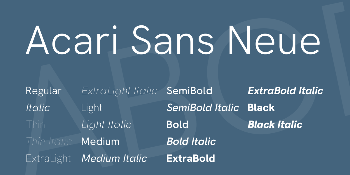 Acari Sans Neue Font Family · 1001 Fonts