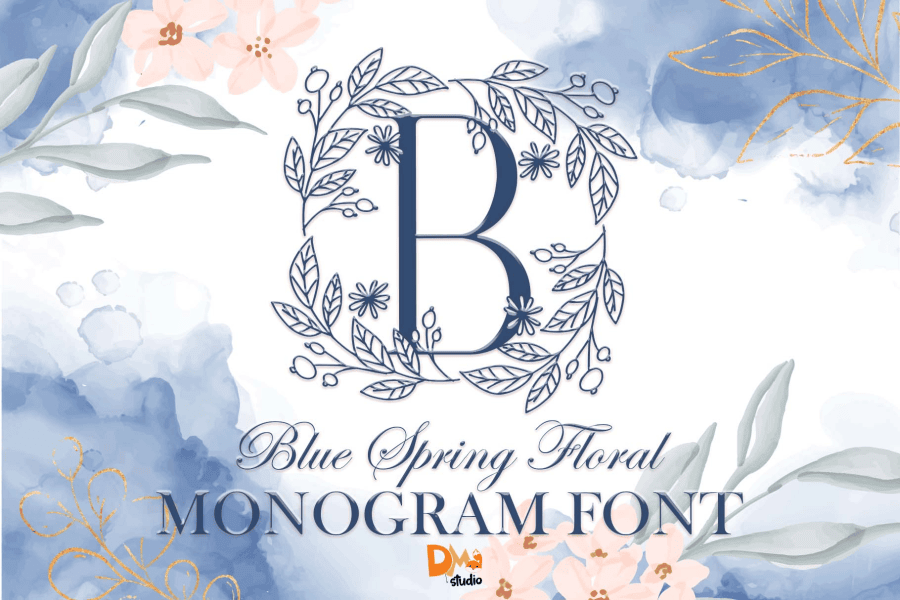 Blue Spring Floral Monogram Font · 1001 Fonts