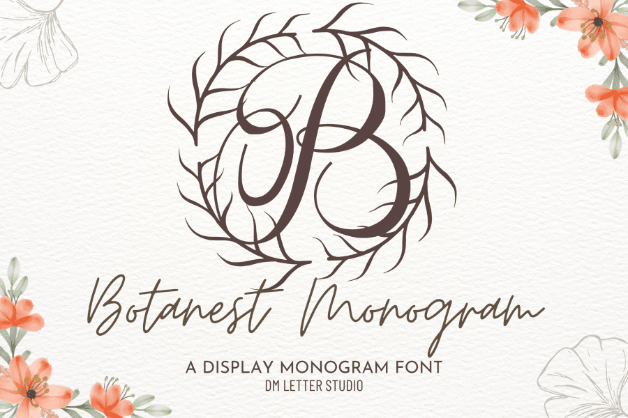 1 Free Elegant Serif Monogram, Modern Botanical, Upscale Floral Font ...