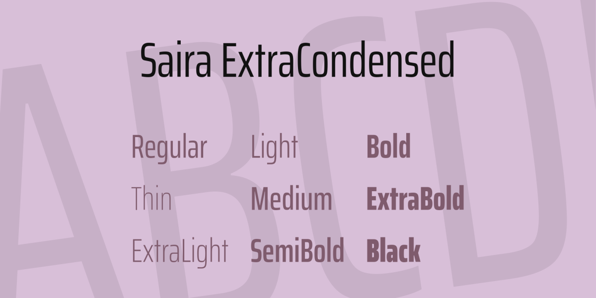 Saira ExtraCondensed Font Family · 1001 Fonts